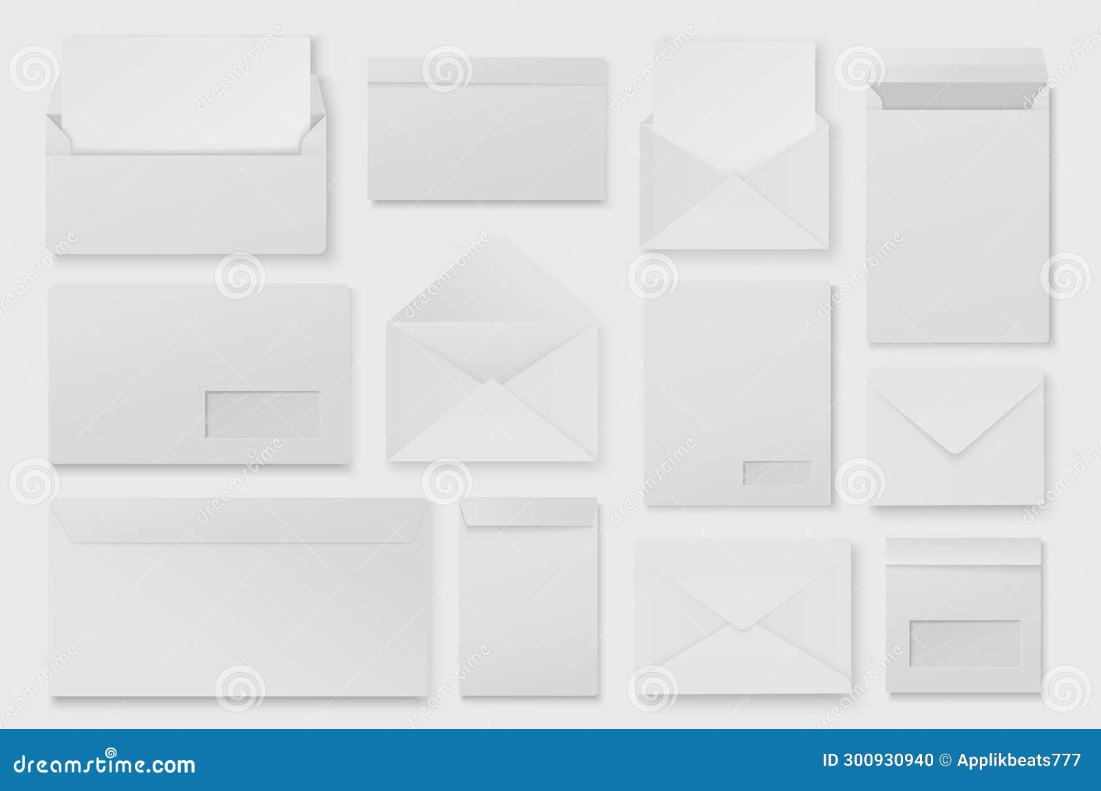 White Envelopes Mega Set in 3d Realistic Design. Bundle Elements of ...