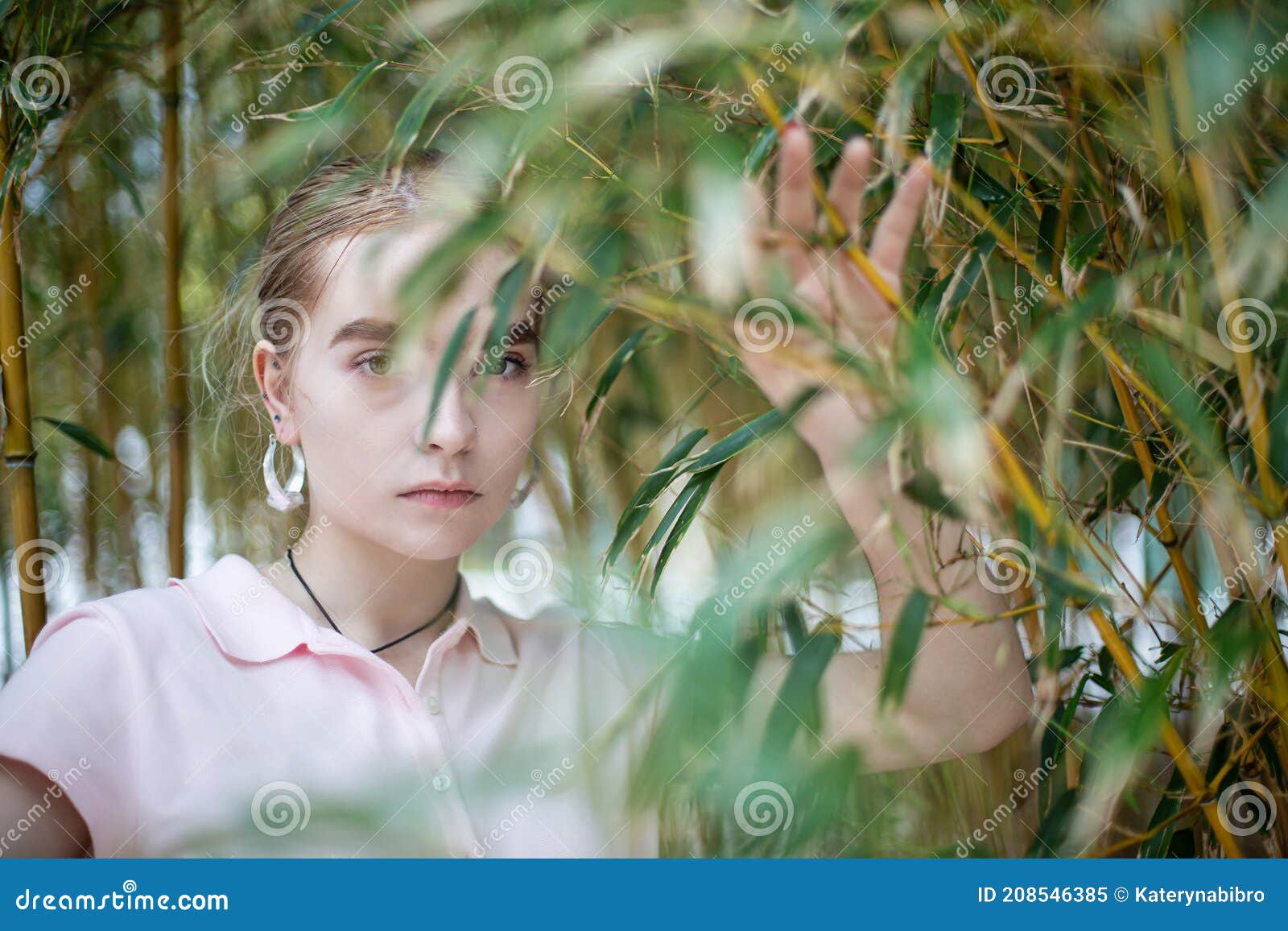 White European Girl Model on the Background of Trees Stock Image ...