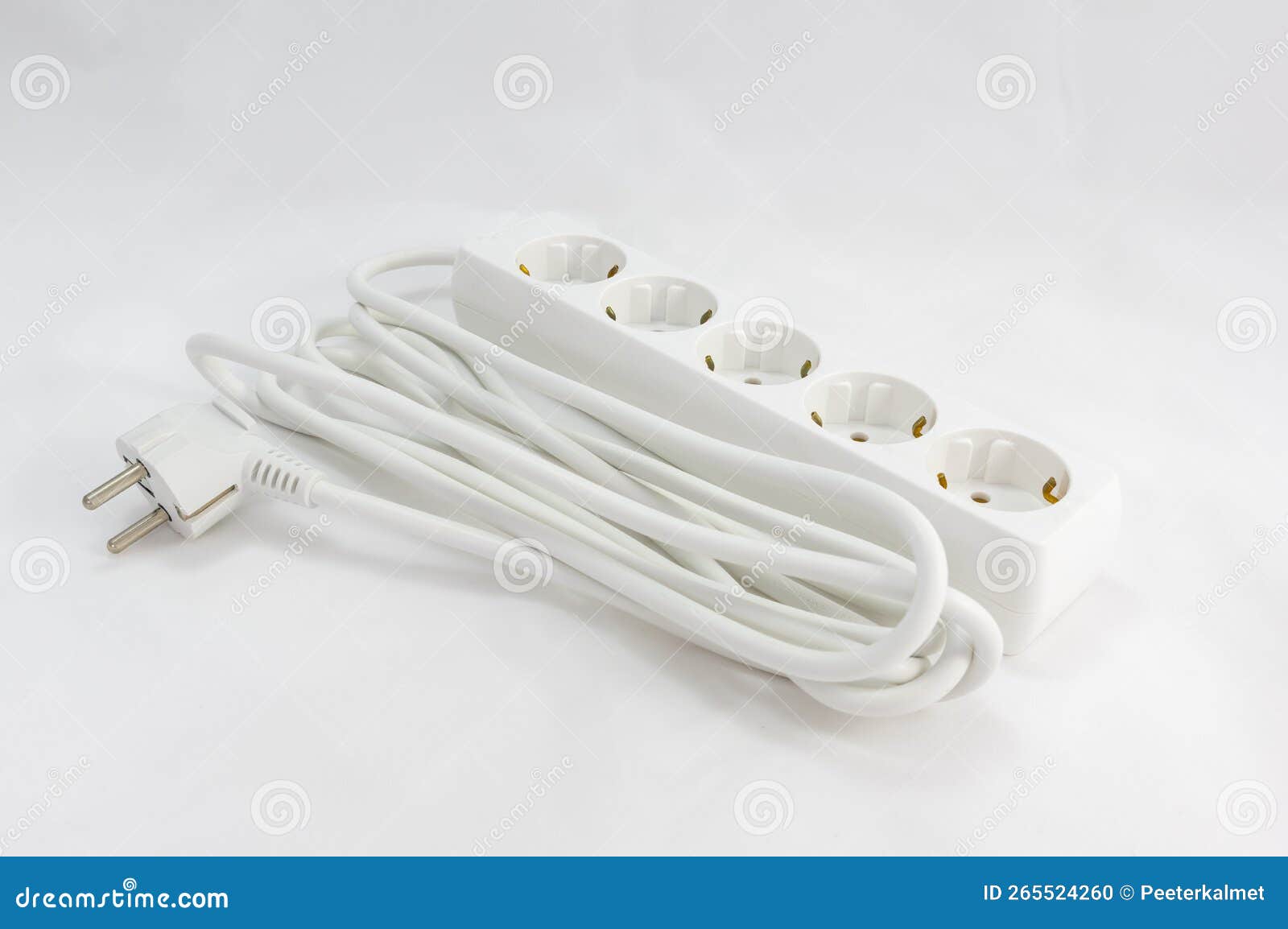White Extension Cord 5 Sockets on White Background Stock Photo - Image ...
