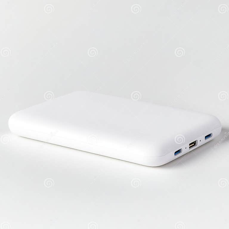 White External Hard Drive on White Background with Multiple Ports Stock ...