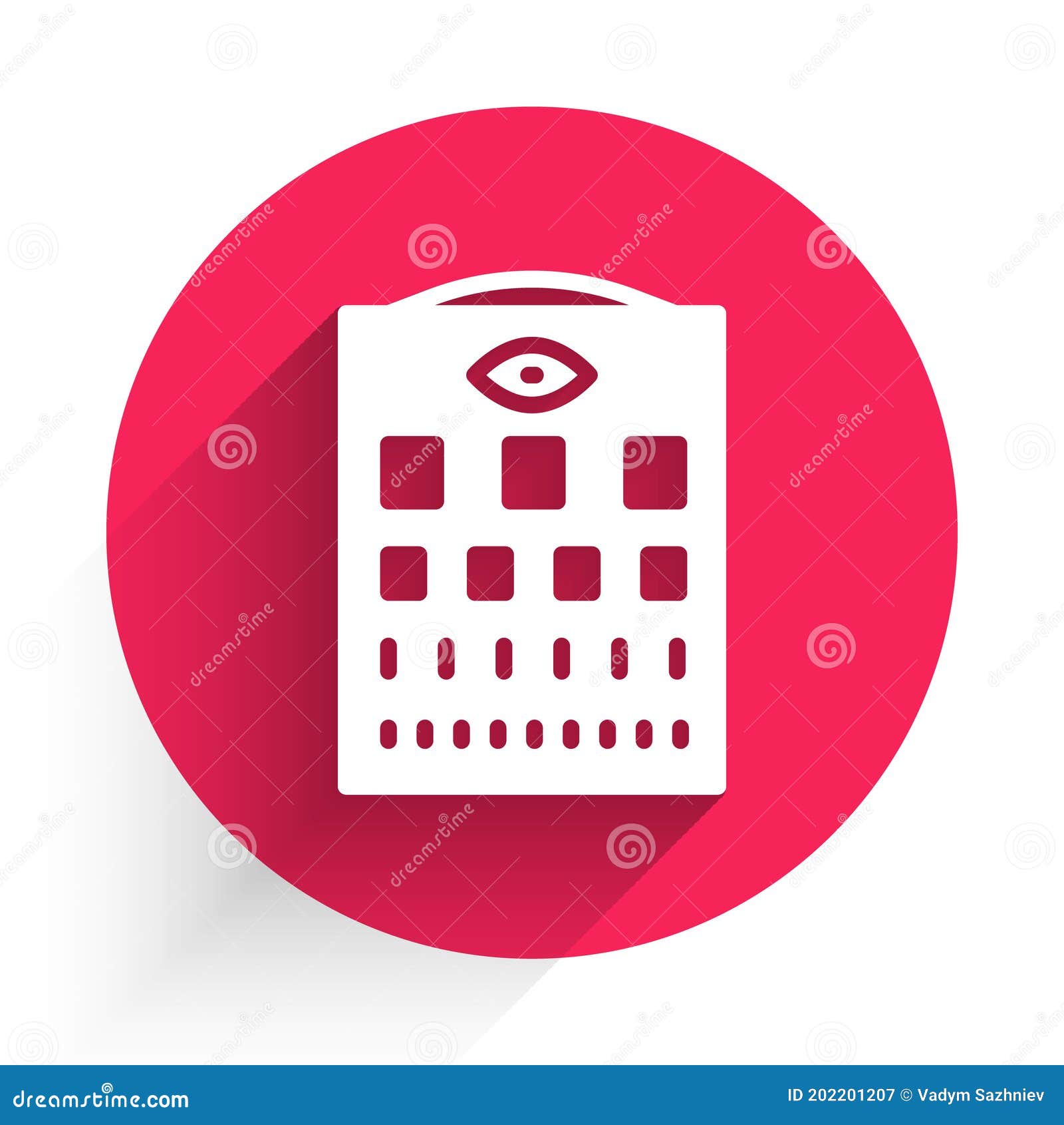 White Eye Test Chart Icon Isolated with Long Shadow. Poster for Vision ...