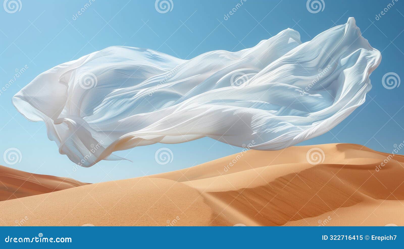 White Fabric Flying in the Wind in the Desert. 3d Rendering Stock ...