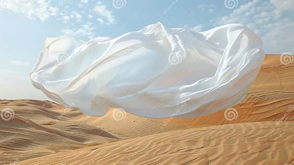 White Fabric Flying in the Wind in the Desert. 3d Rendering Stock ...