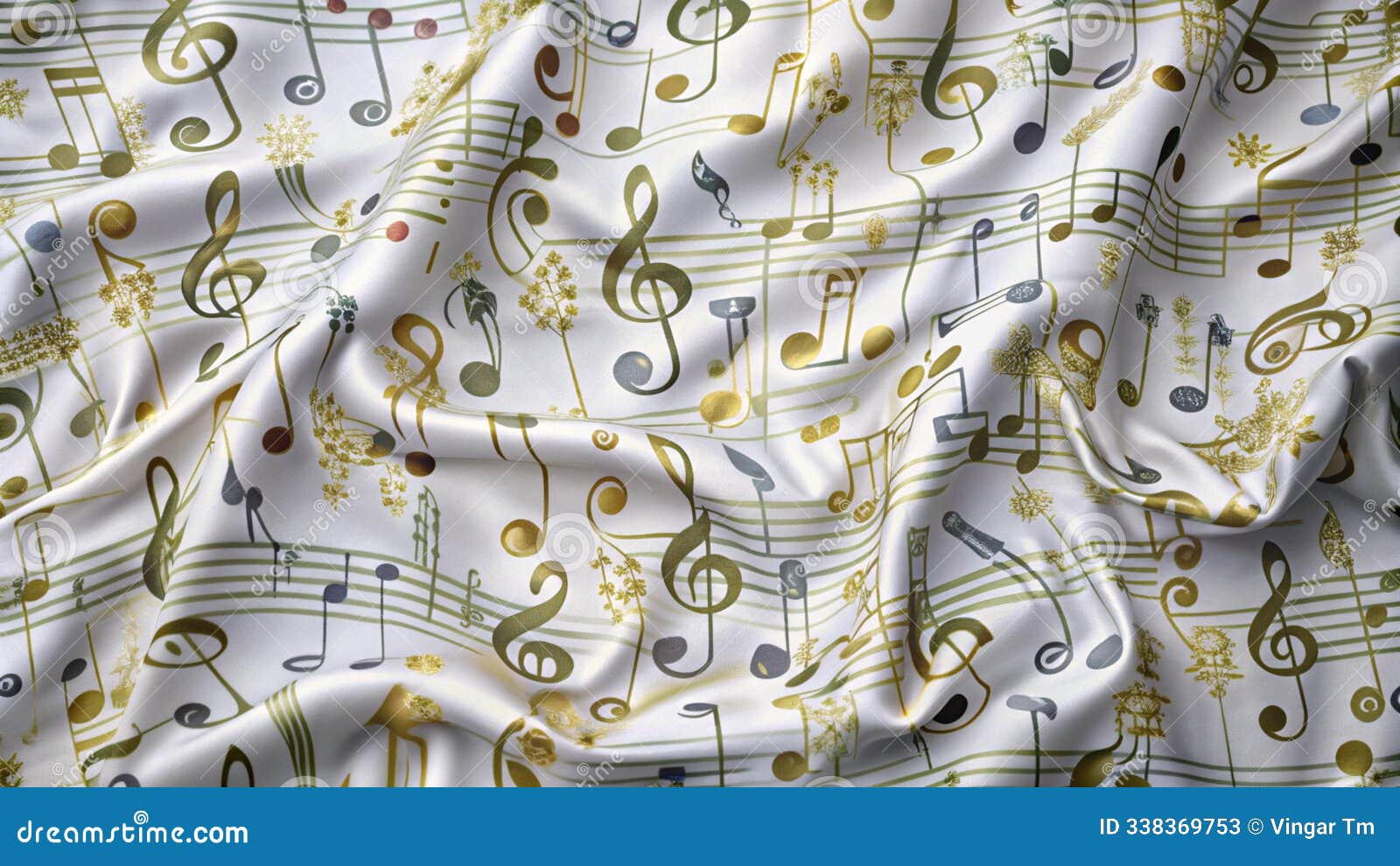 White Fabric with a Musical Notes and Floral Design Stock Illustration ...