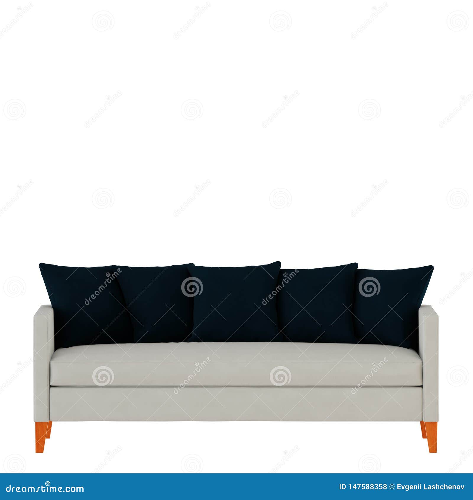White Fabric Sofa with Pillows on a White Background 3d Rendering Front ...