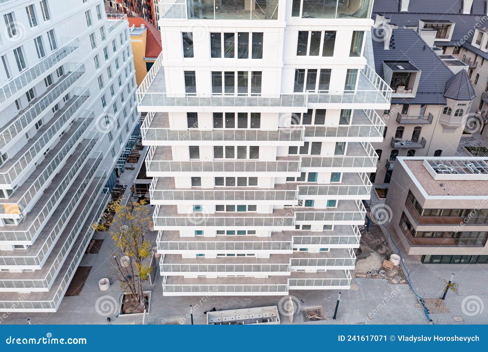 White Facade of a Modern Multi-storey Building. View from Above Stock ...