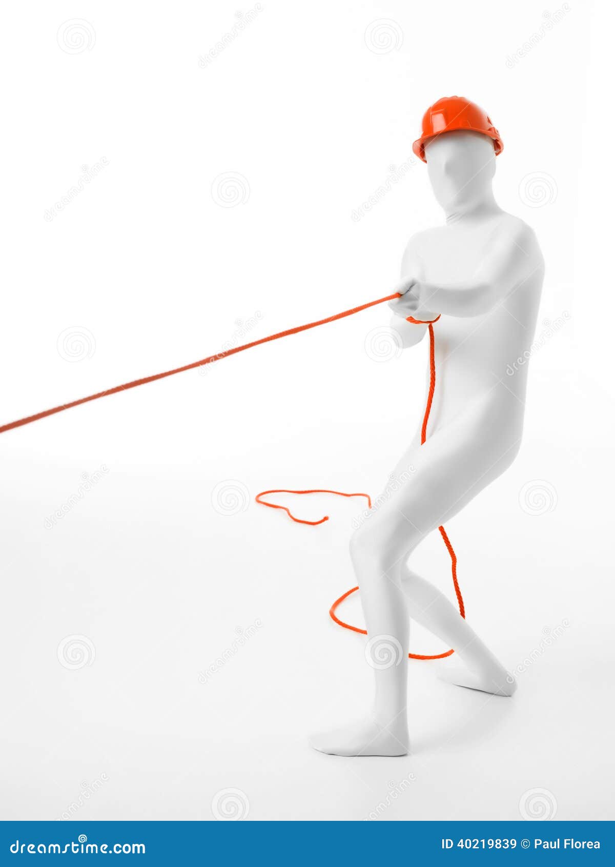 White Faceless Man with Helmet Pulls Rope Stock Image - Image of muscle ...