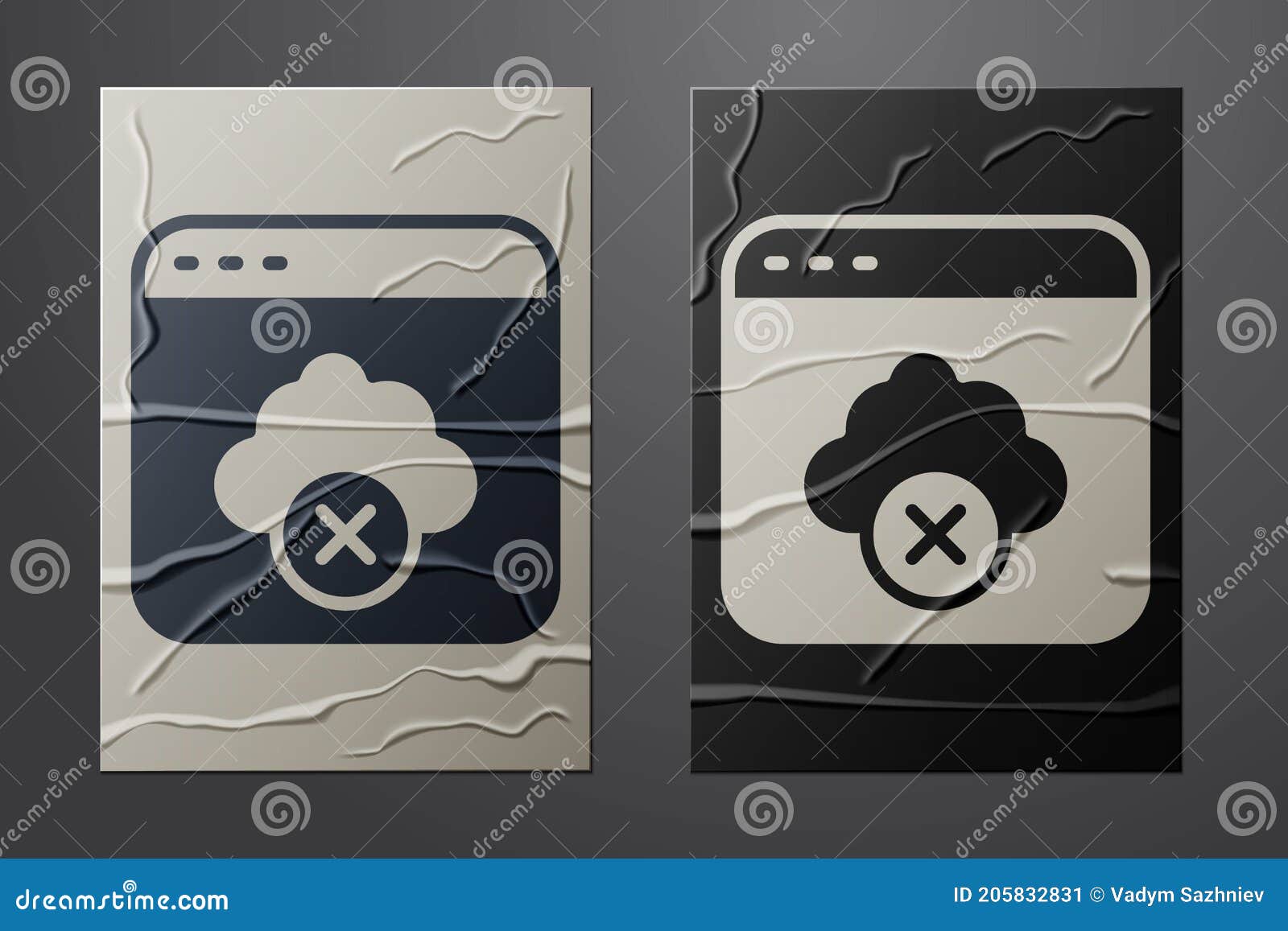White Failed Access Cloud Storage Icon Isolated on Crumpled Paper ...