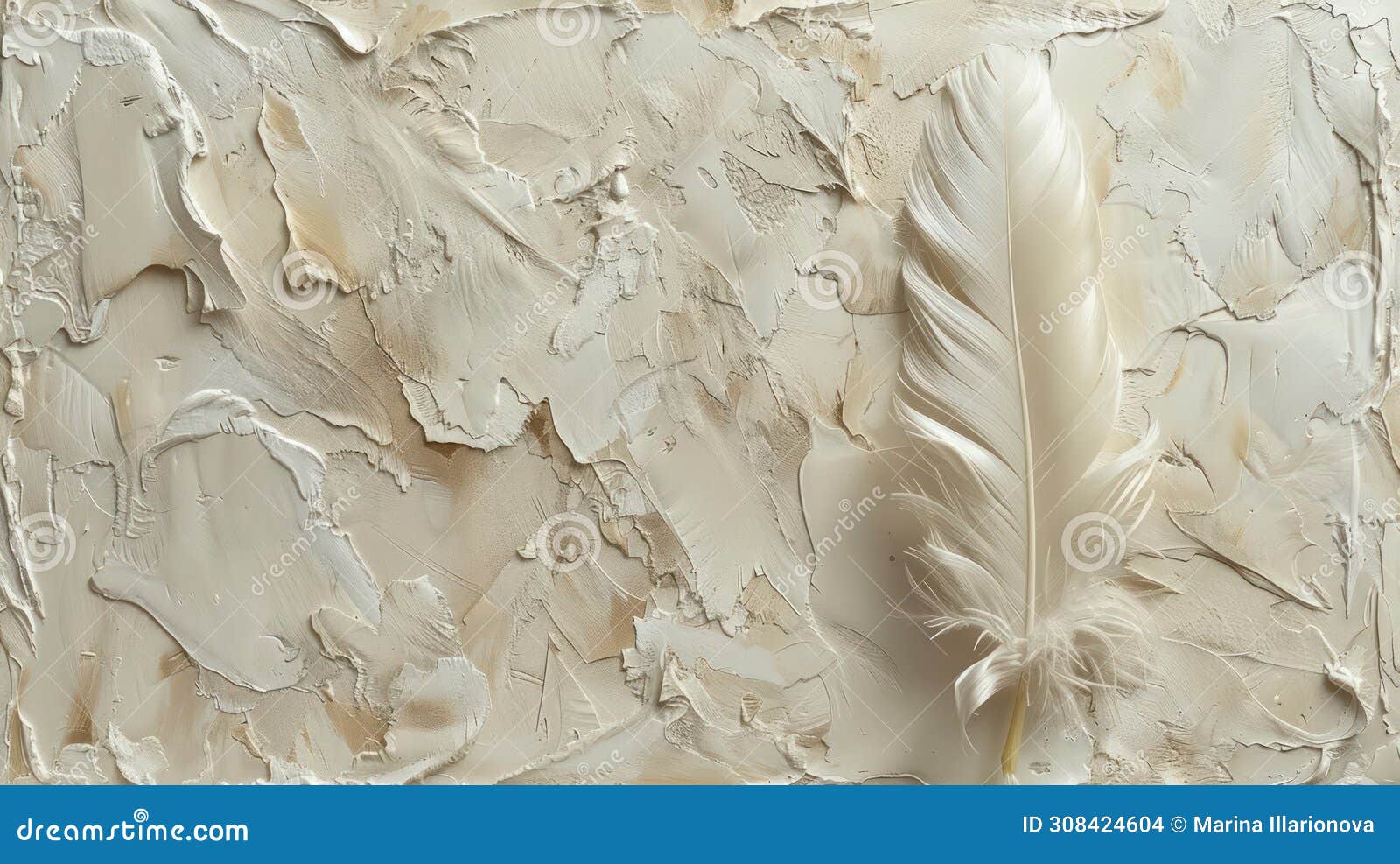 White Feather on Background of Light Beige Plaster. Generative AI Stock ...