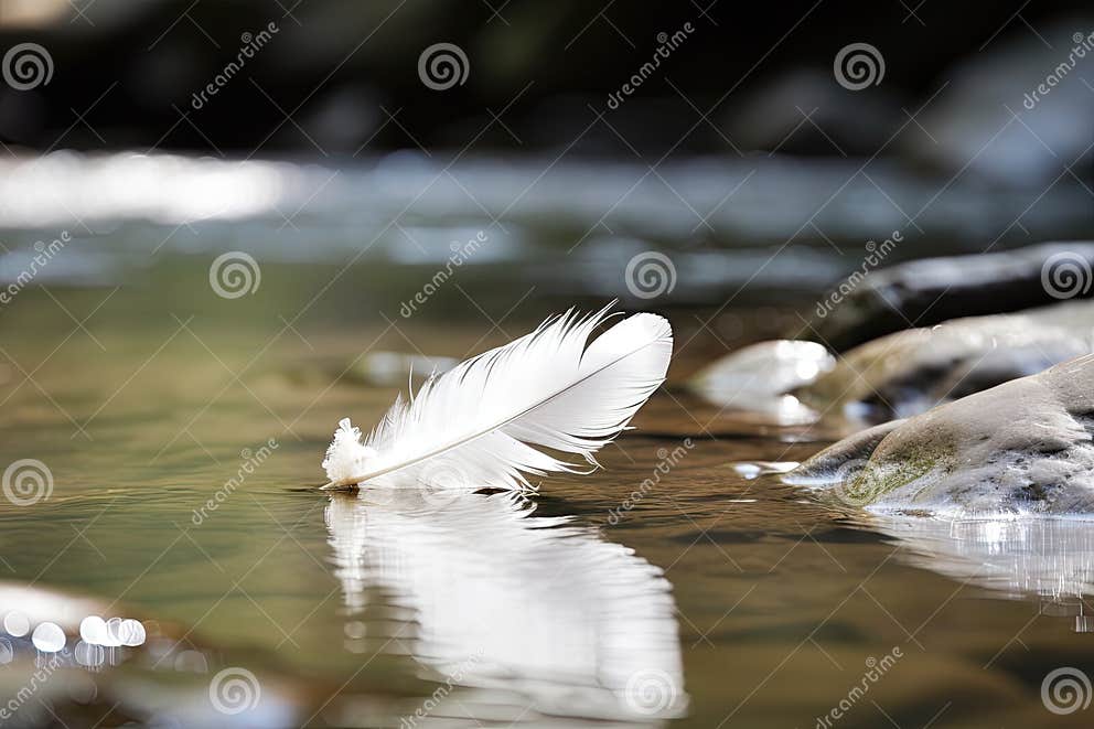 White Feather Floating Down a Stream Stock Illustration - Illustration ...