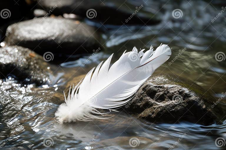 White Feather Floating Down a Stream Stock Illustration - Illustration ...