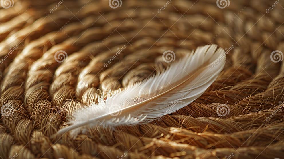A White Feather on a Woven Rope Texture. Stock Photo - Image of macro ...