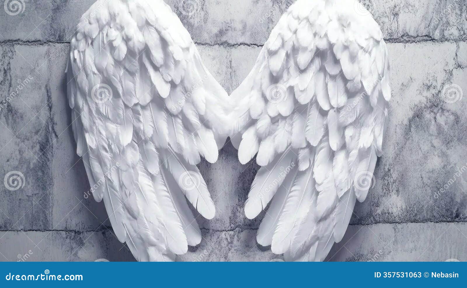White Feathered Angel Wings on Textured Concrete Wall Background Stock ...