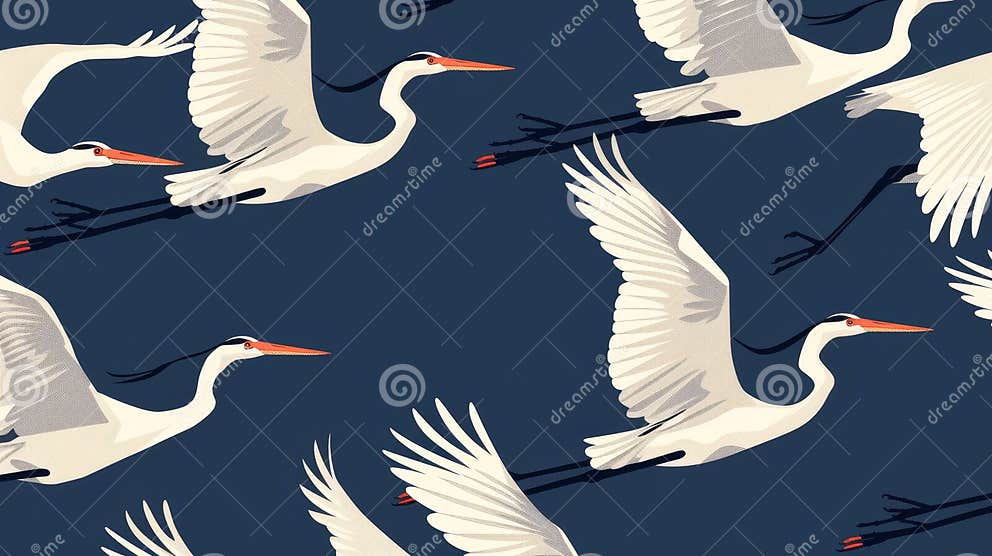 White Feathered Herons Flock Flying in the Sky, Endless Background ...