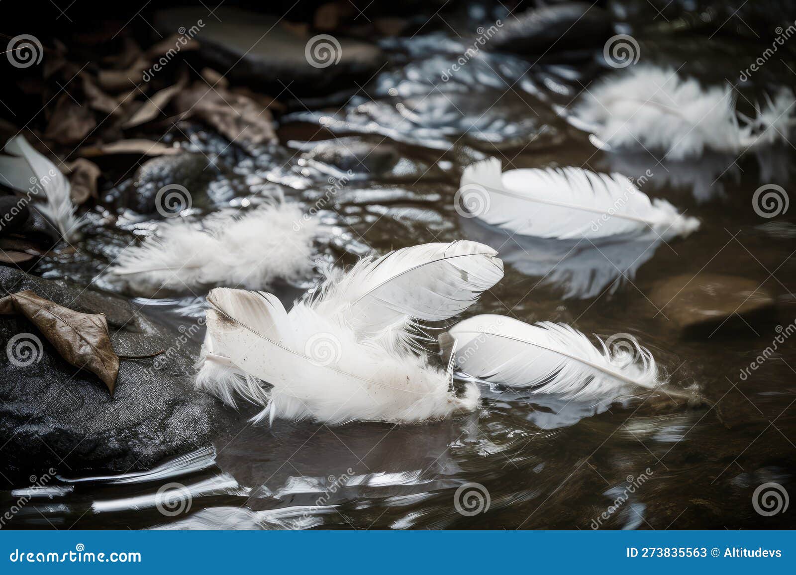 White Feathers Floating in a Stream of Water Stock Image - Image of ...