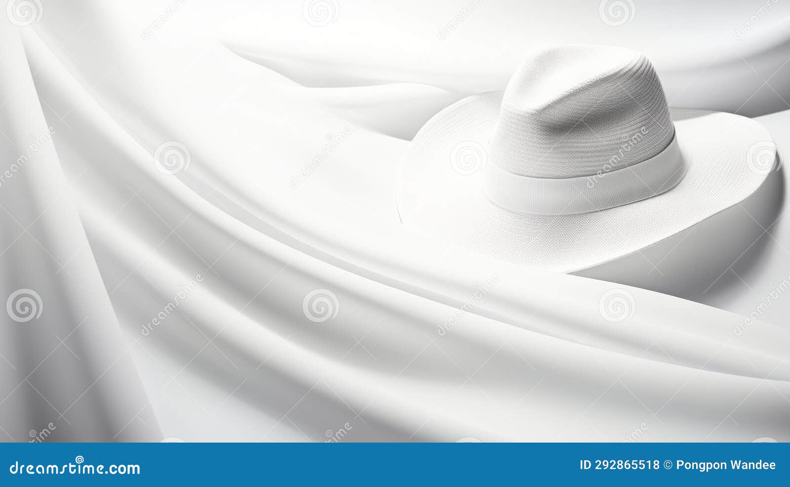 A White Fedora Hat on a White Draped Fabric Background. the Hat is ...