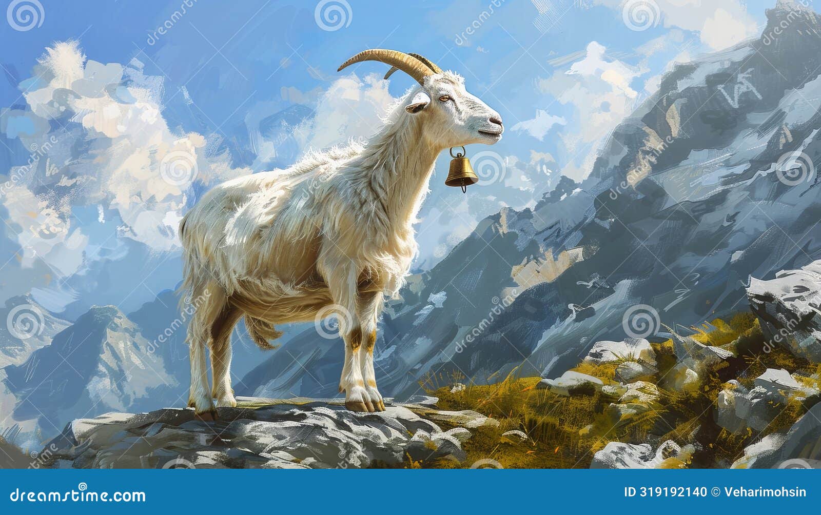 Female Goat Grazing On Green Pasture Flat Cartoon Illustration ...