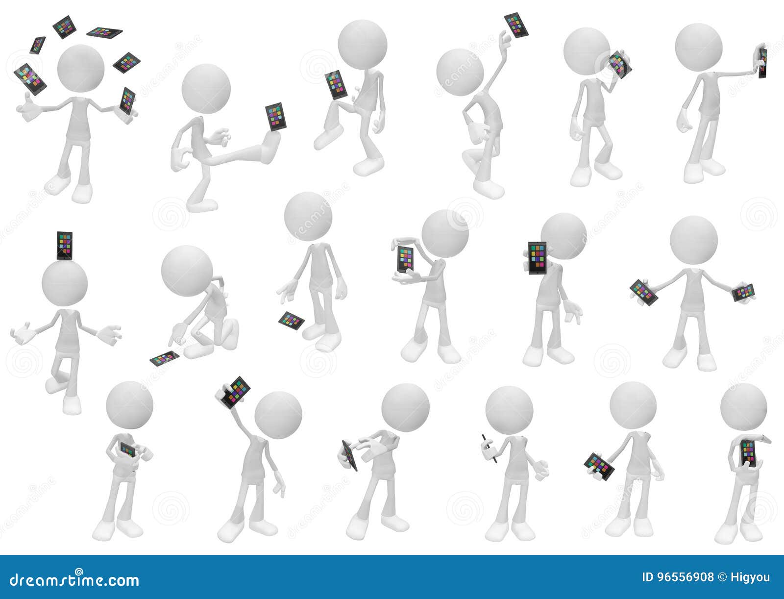 White Figure Action, Smartphone Stock Illustration - Illustration of ...