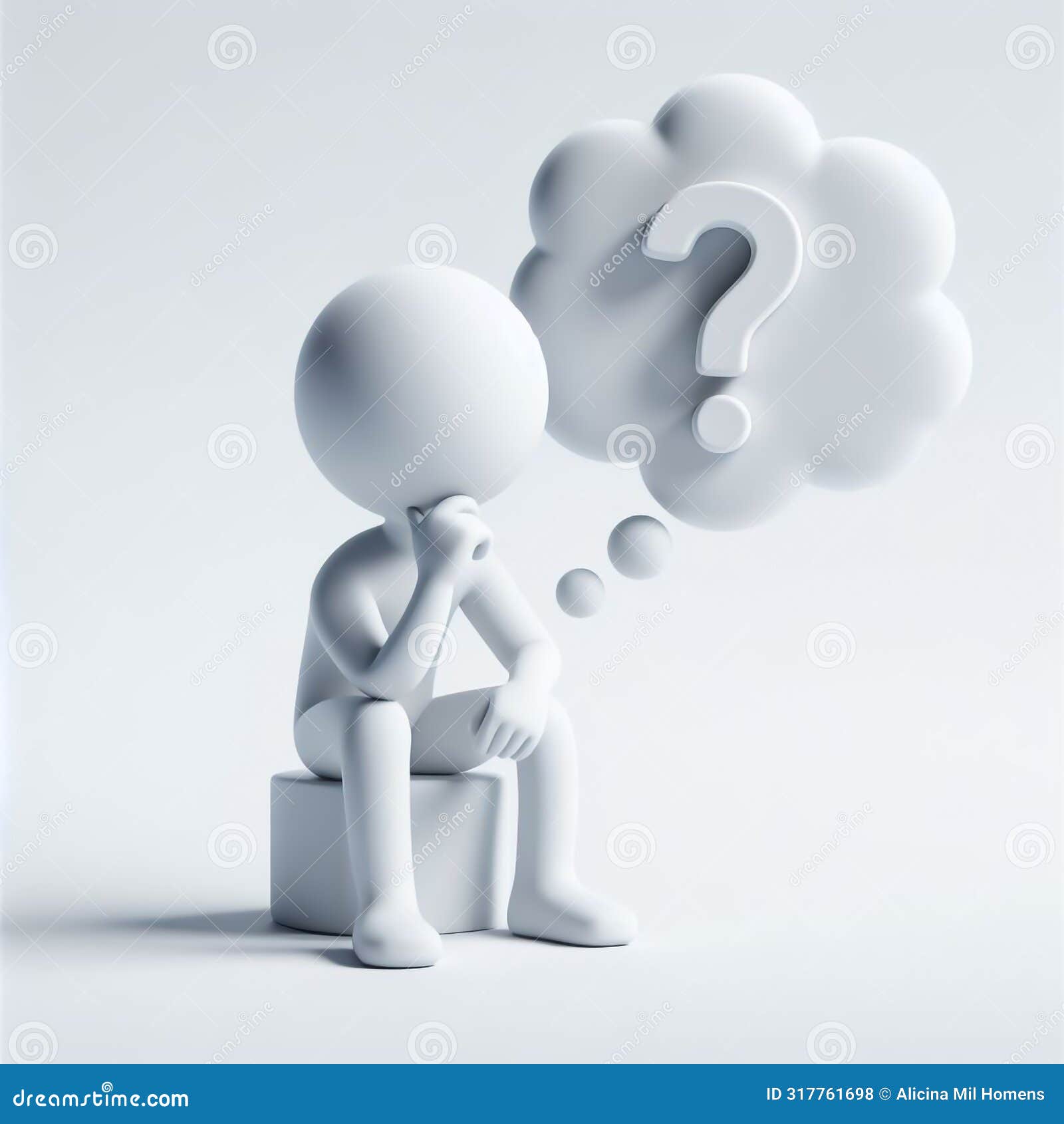 White Figure Illustration Thinking, Isolated on White Background Stock ...