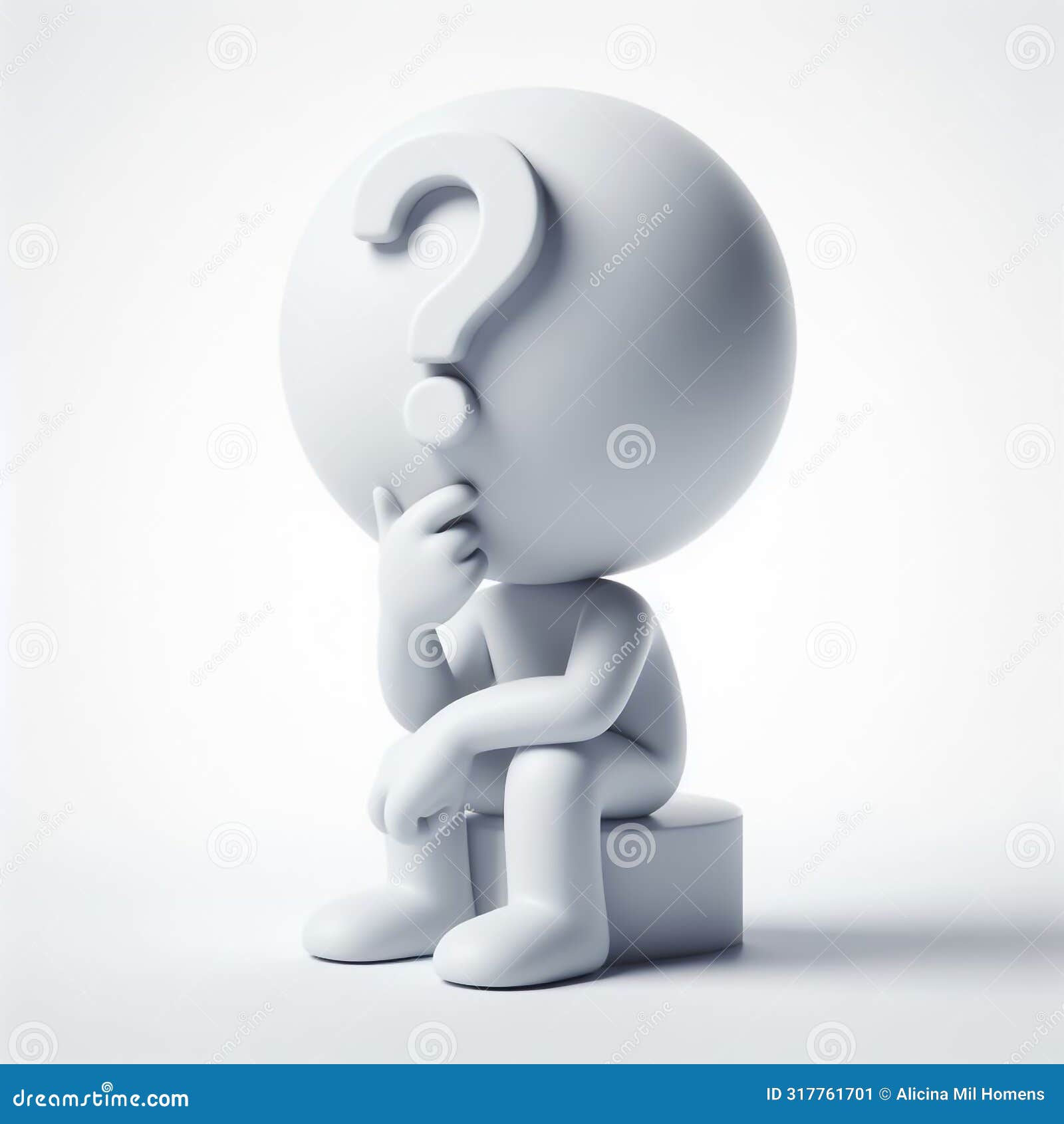 White Figure Illustration Thinking, Isolated on White Background Stock ...