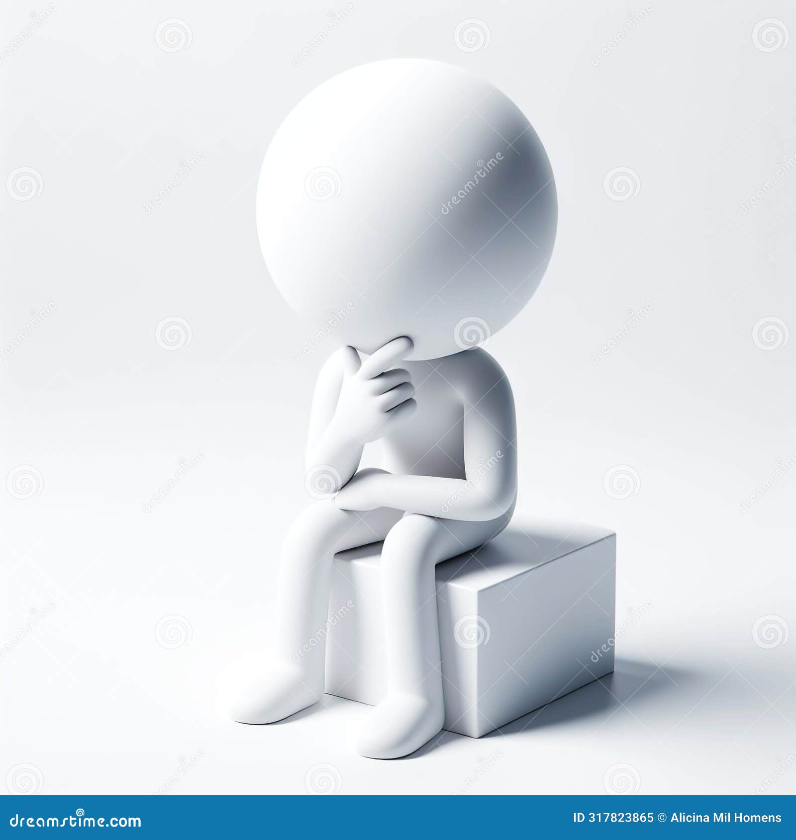 White Figure Illustration Thinking, Isolated on White Background Stock ...