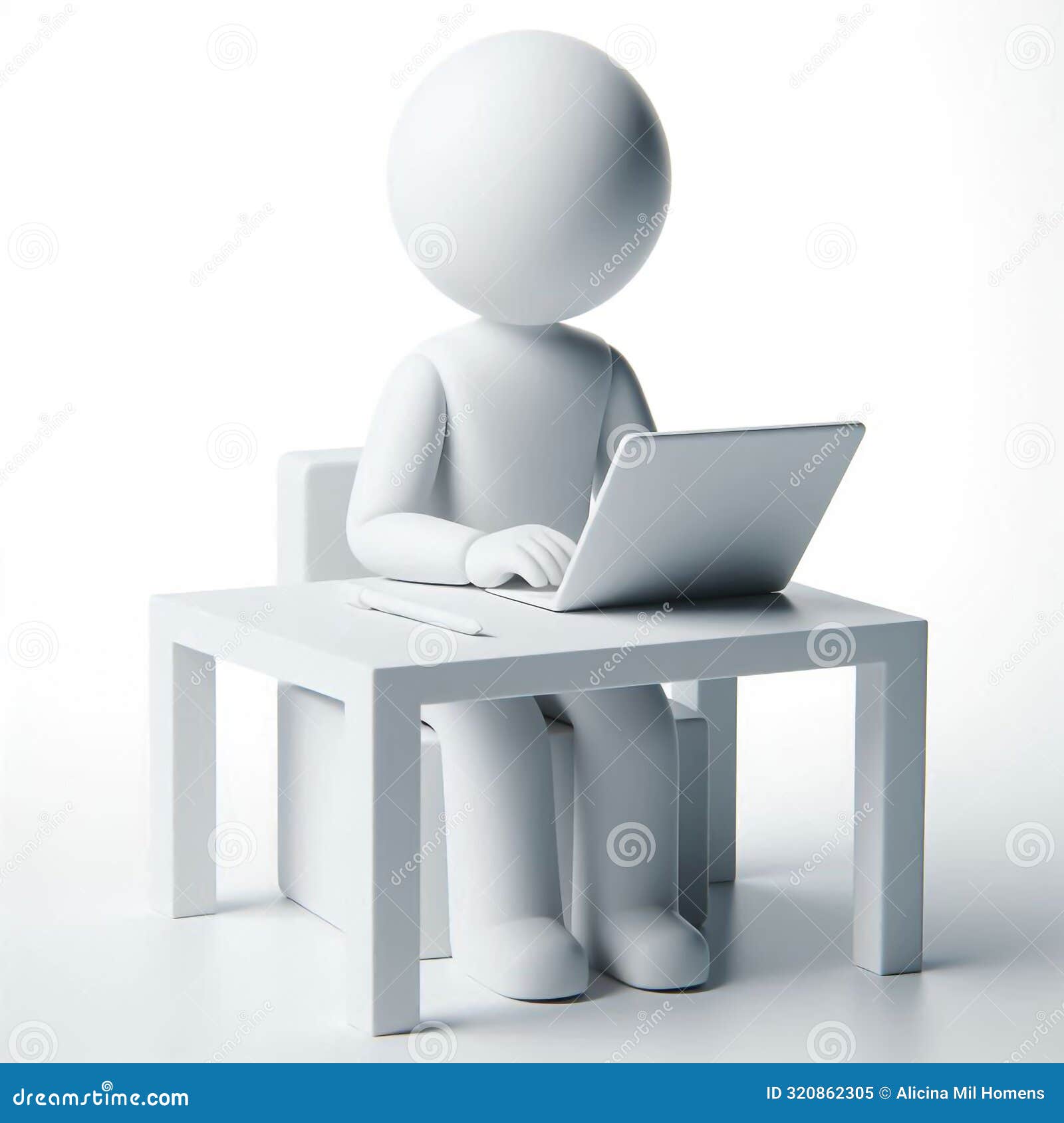 White Figure Illustration Working on Laptop at Office. Technology and ...