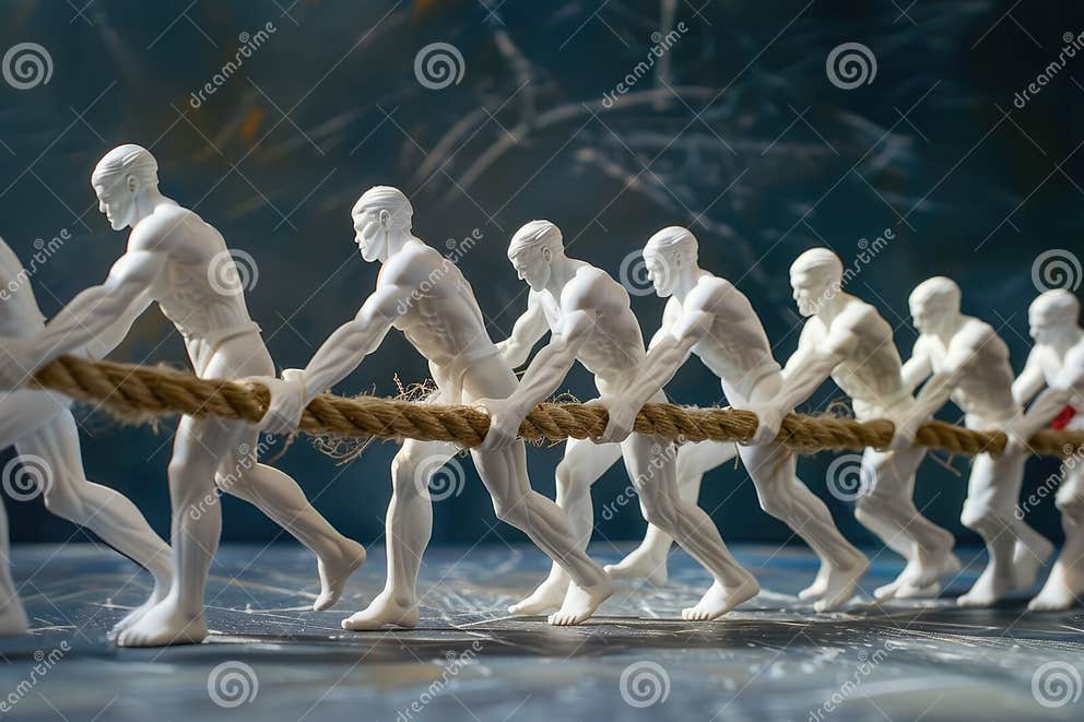 White Figurines Pulling a Rope, Suitable for Teamwork Concepts Stock ...