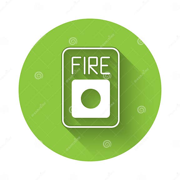 White Fire Alarm System Icon Isolated with Long Shadow Background. Pull ...