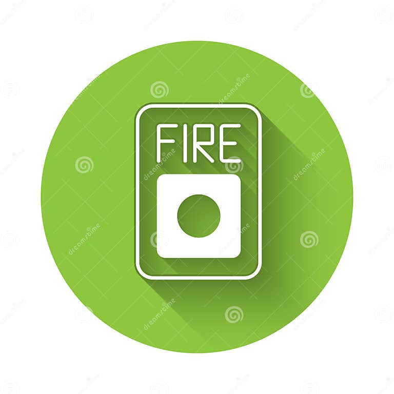 White Fire Alarm System Icon Isolated with Long Shadow Background. Pull ...