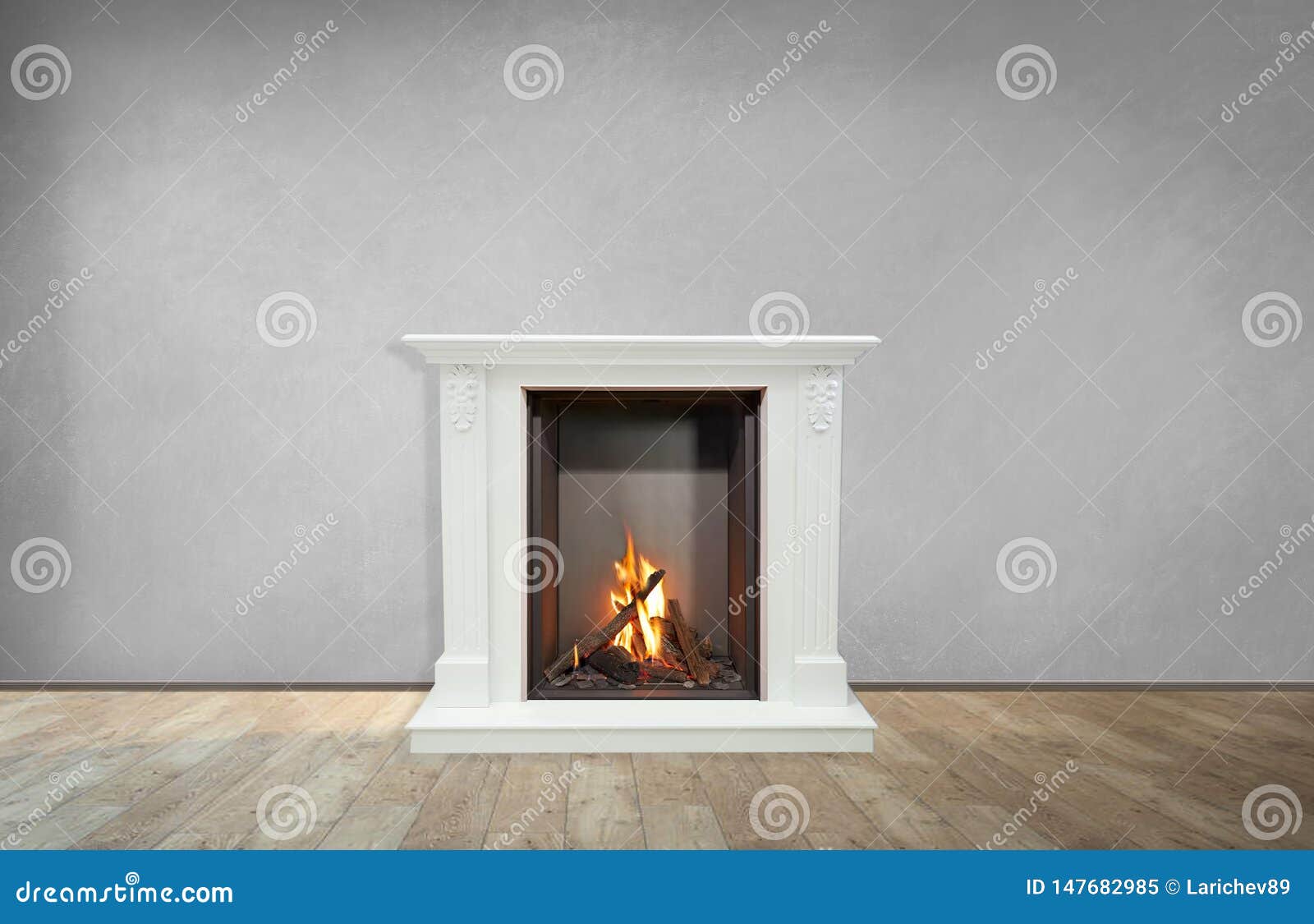 White Fireplace in Bright Empty Living Room Interior of House Stock ...