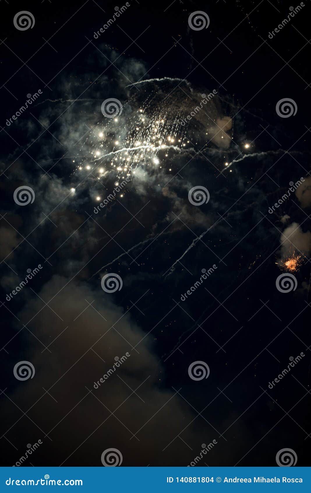 White Firework Exploding in the Sky for Anniversary. Light Show in the ...