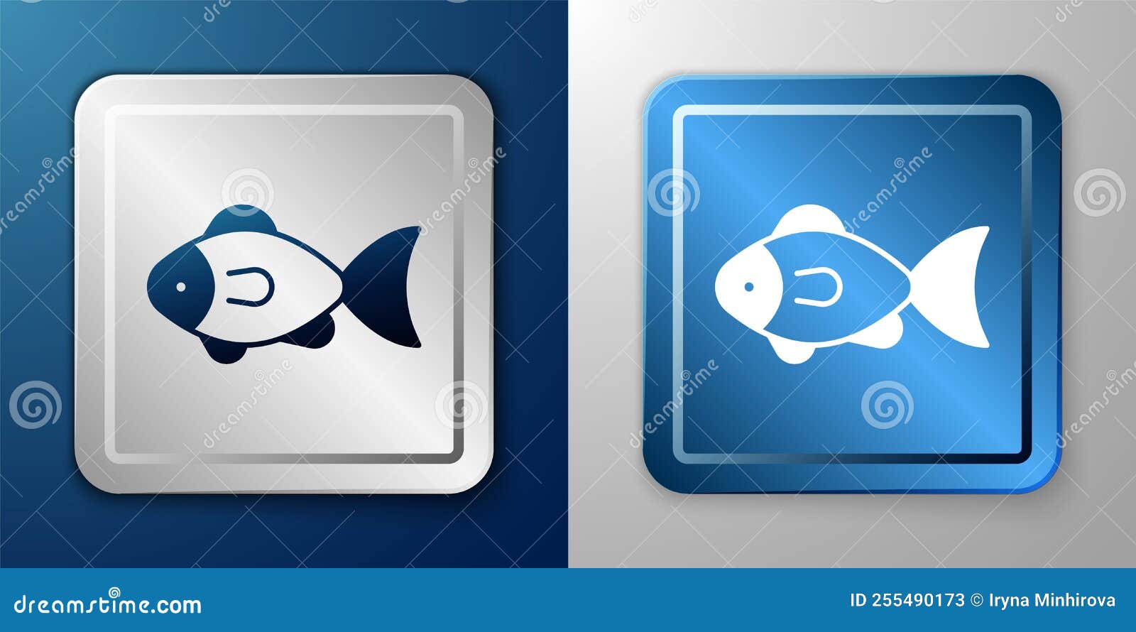 White Fish Icon Isolated on Blue and Grey Background. Silver and Blue ...