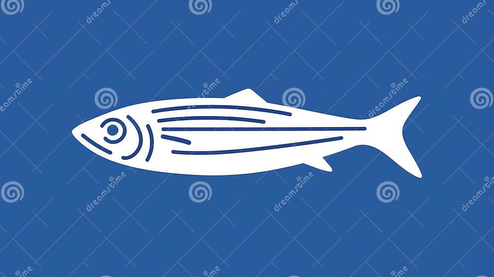 White Fish Icon on a Solid Blue Background Stock Illustration ...