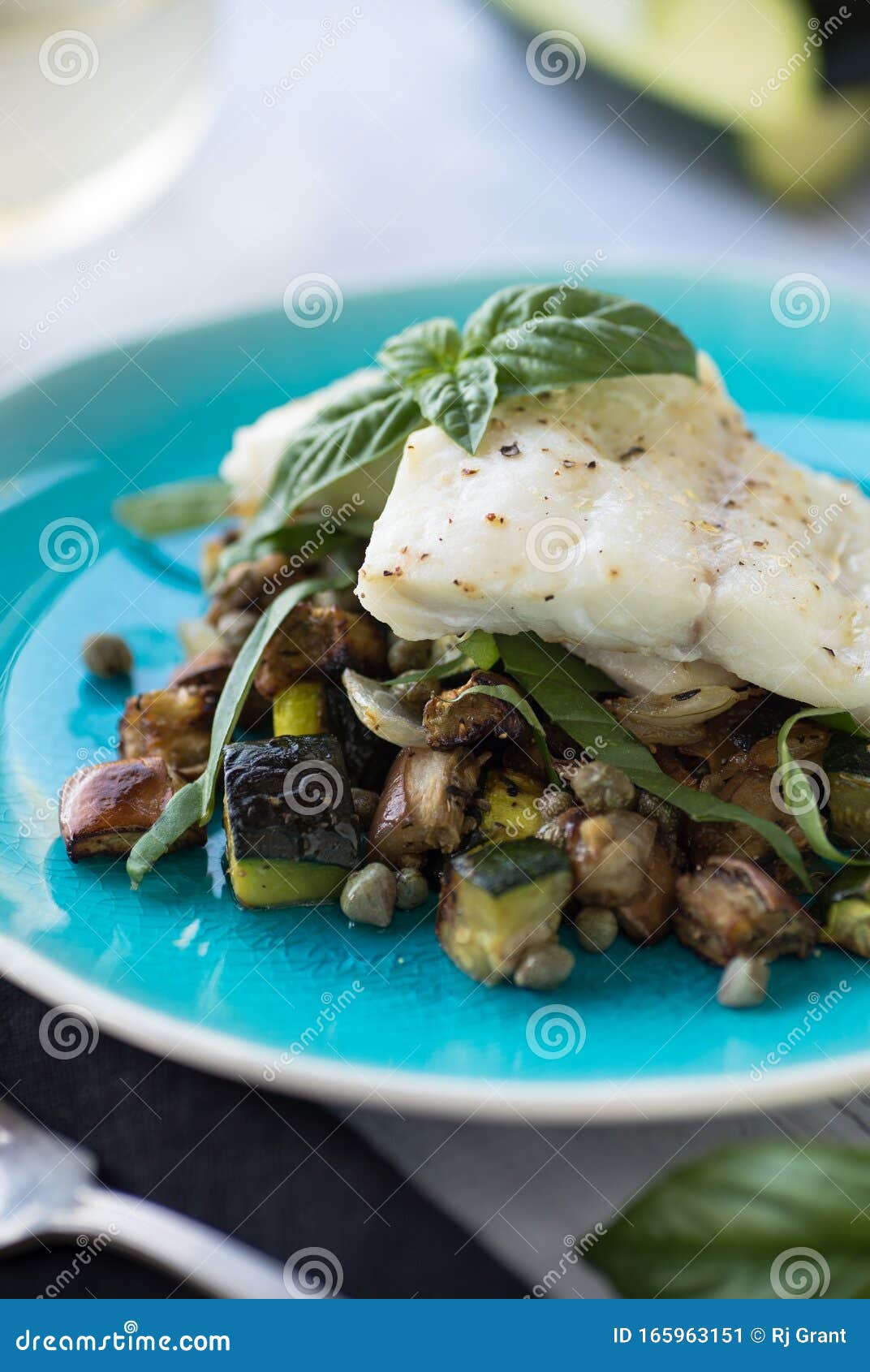 Sauteed White Fish Fillet Over Ratatouille Stock Image - Image of ...
