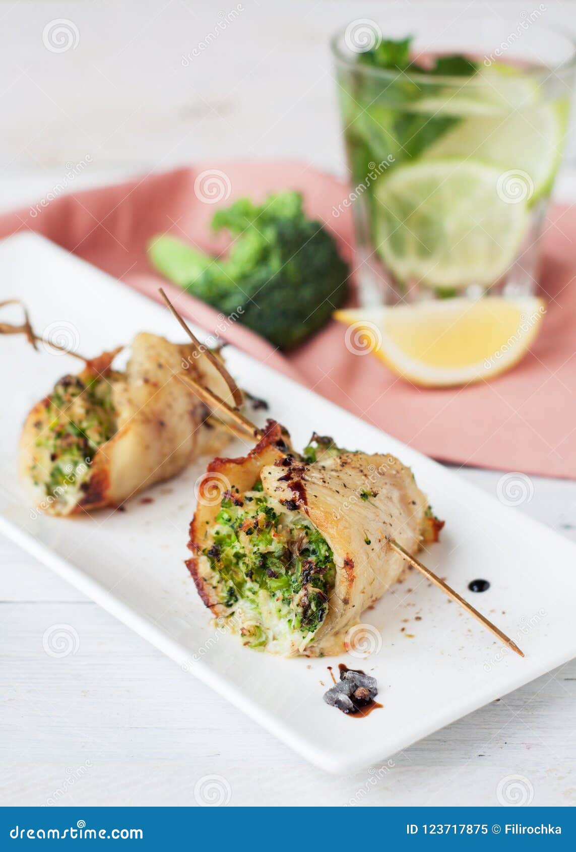 White Fish Roulades Stuffed with Broccoli and Asparagus Stock Image ...