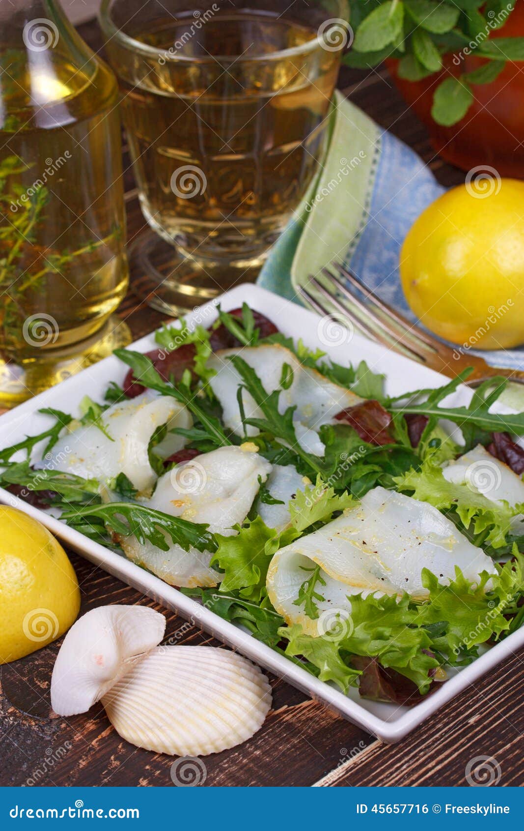 White Fish/toothfish with Salad Stock Photo - Image of basil, prepared ...