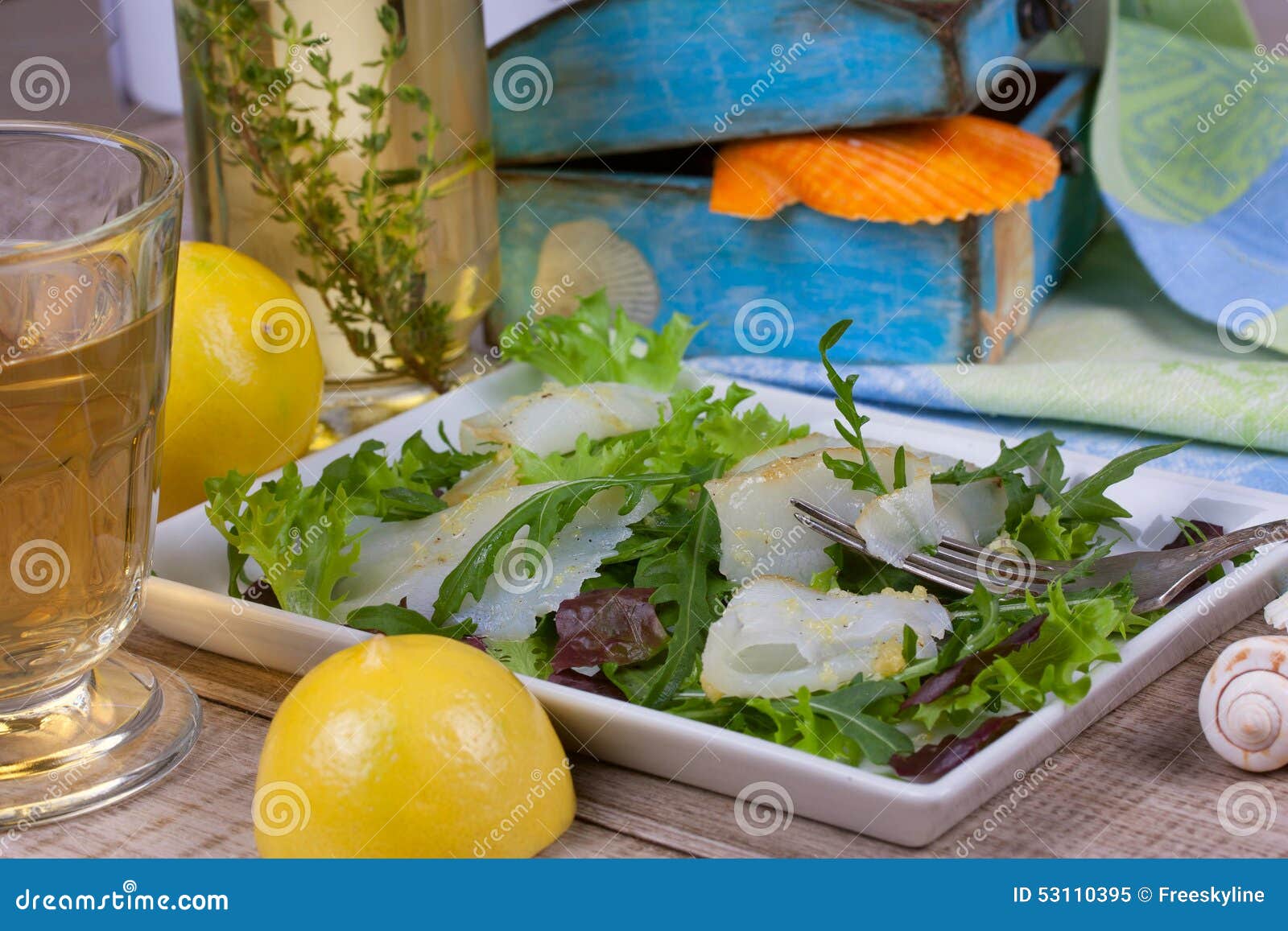 White Fish (toothfish) with Salad. Stock Image - Image of flatfish ...