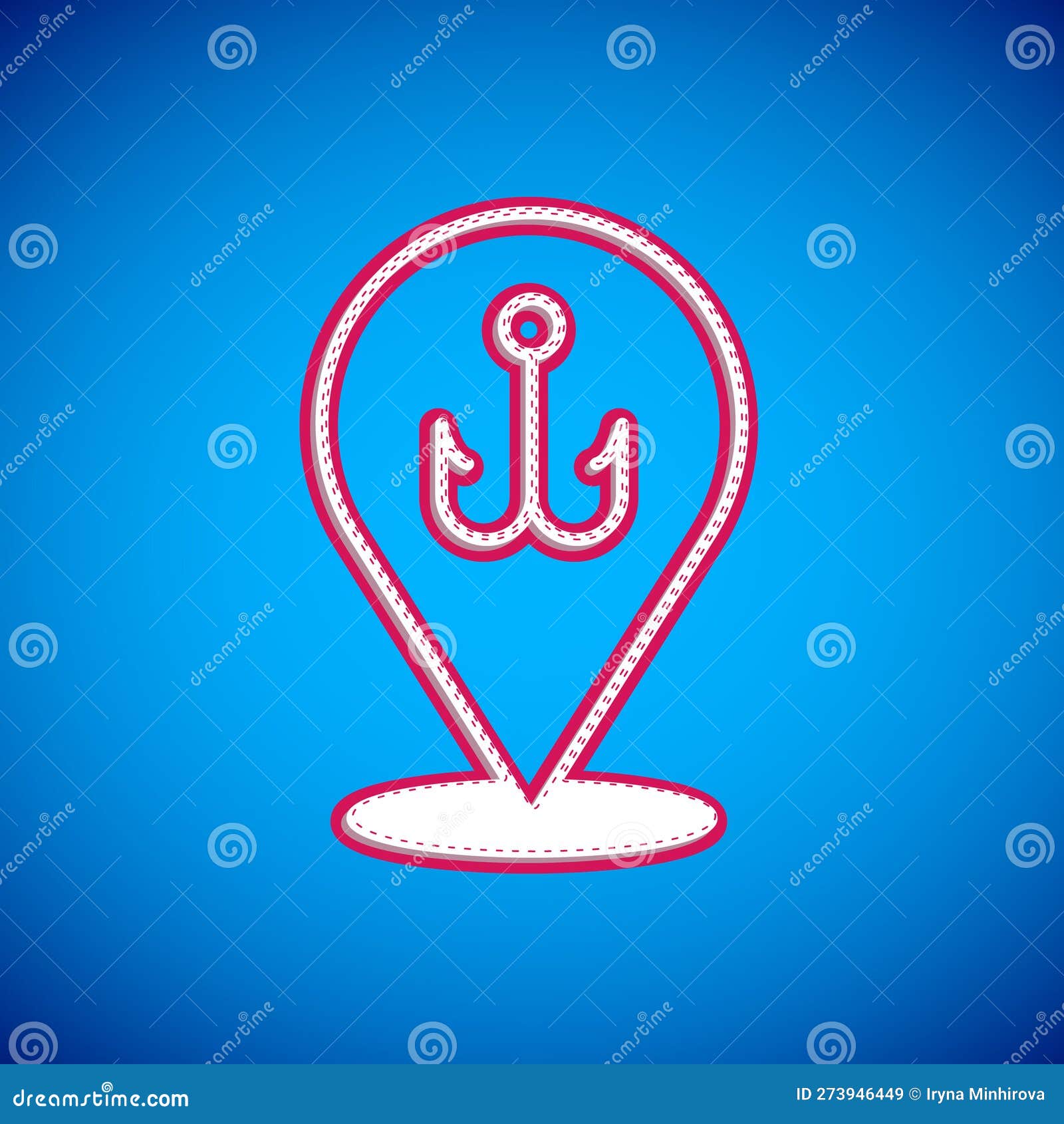 White Fishing Hook Icon Isolated on Blue Background. Fishing Tackle ...