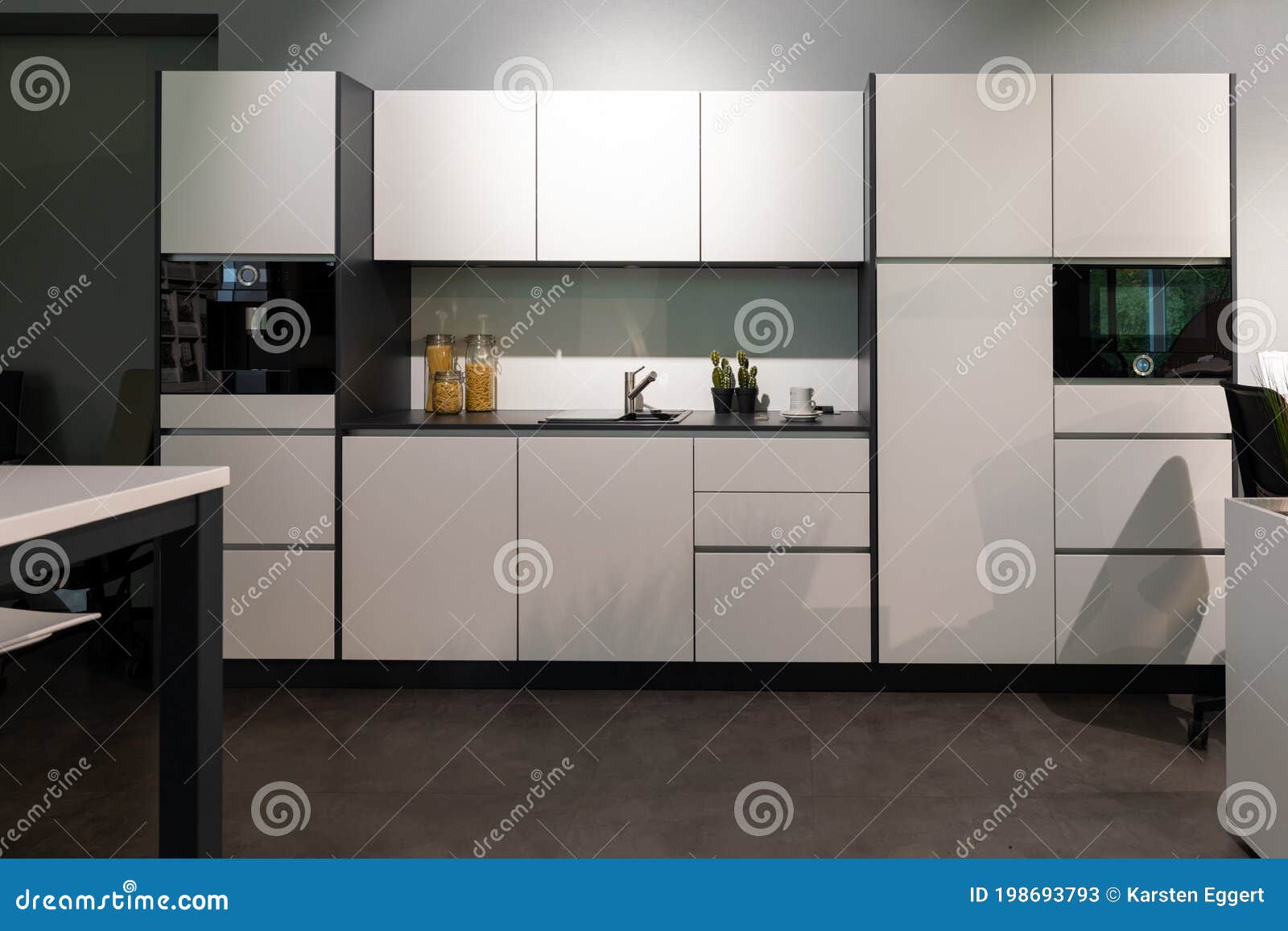 White Fitted Kitchenette in an Open-plan Office Stock Image - Image of ...