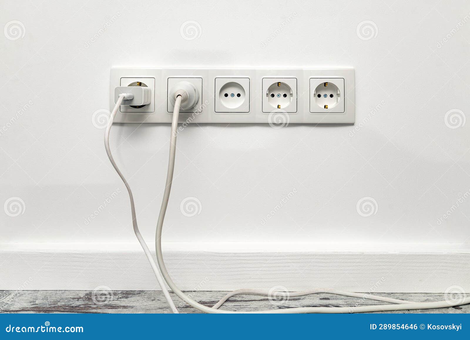 White Five-way Wall Power Socket on White Wall Stock Photo - Image of ...