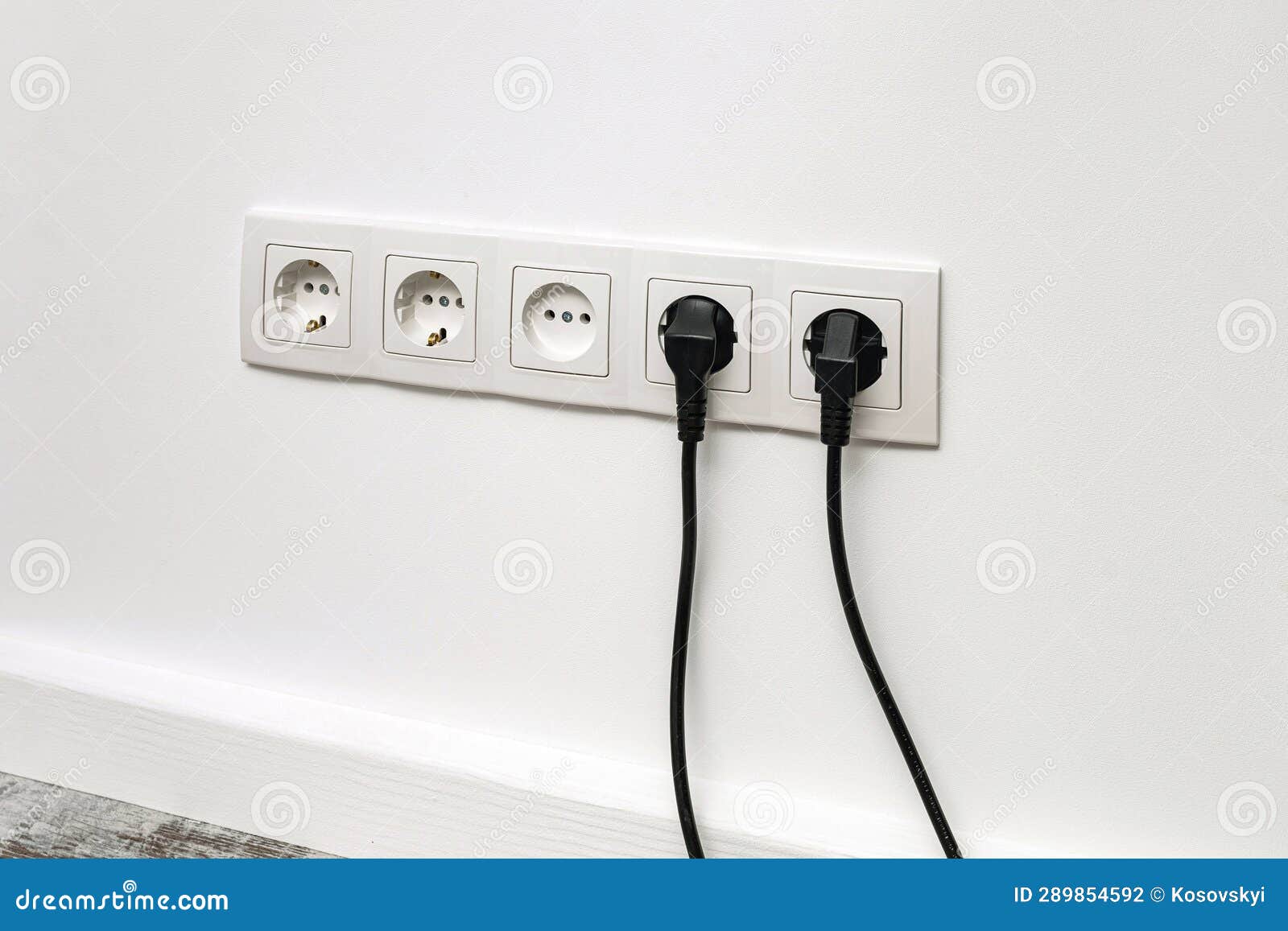 White Five-way Wall Power Socket on White Wall Stock Photo - Image of ...