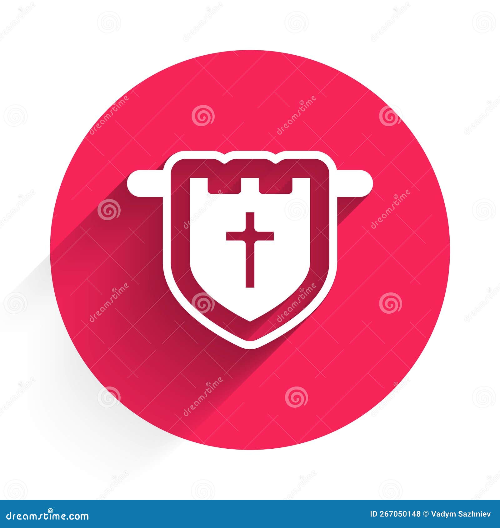 White Flag with Christian Cross Icon Isolated with Long Shadow. Red ...