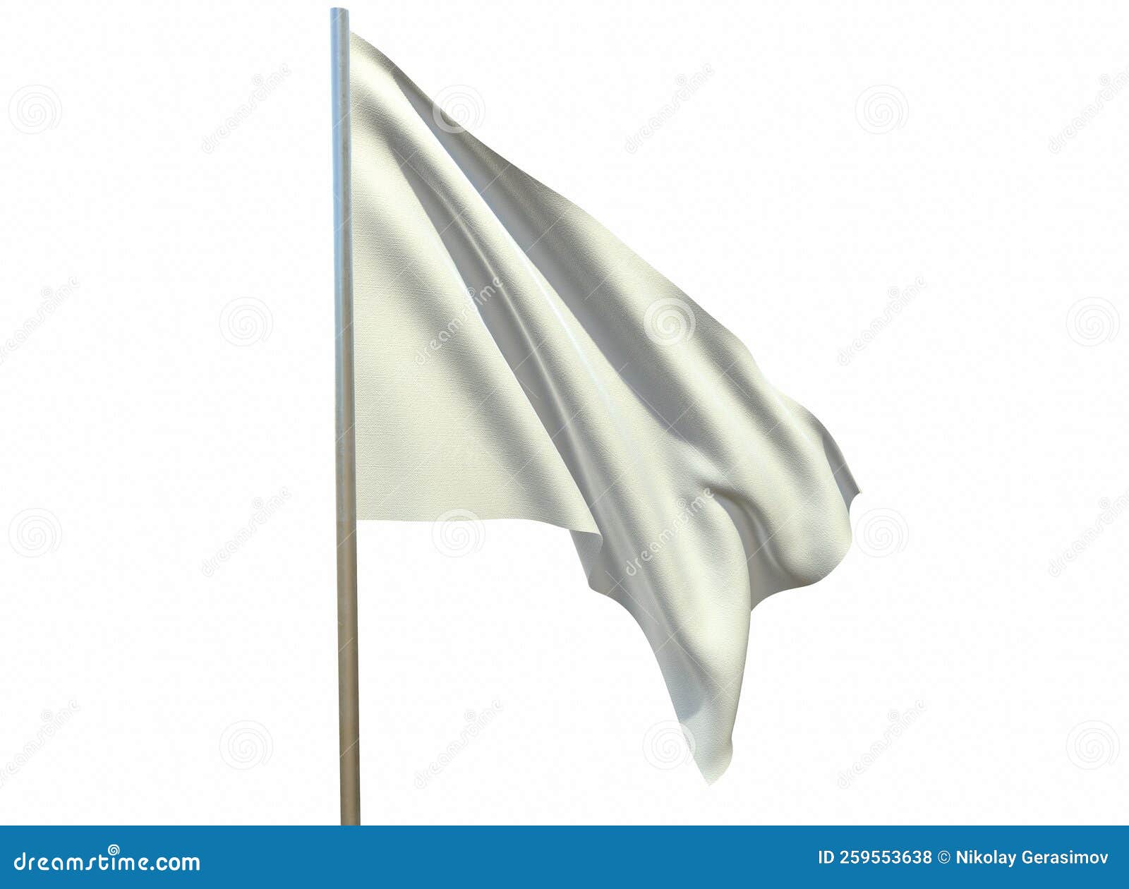 White Flag on Flagpole Flying in the Wind Isolated on White 3d ...