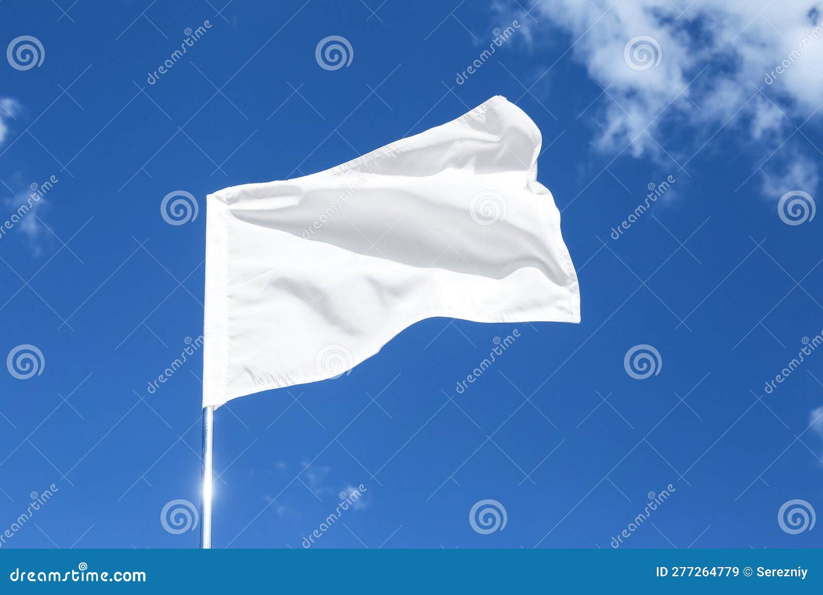 Waving White Flag Against Blue Sky Stock Image - Image of fabric ...