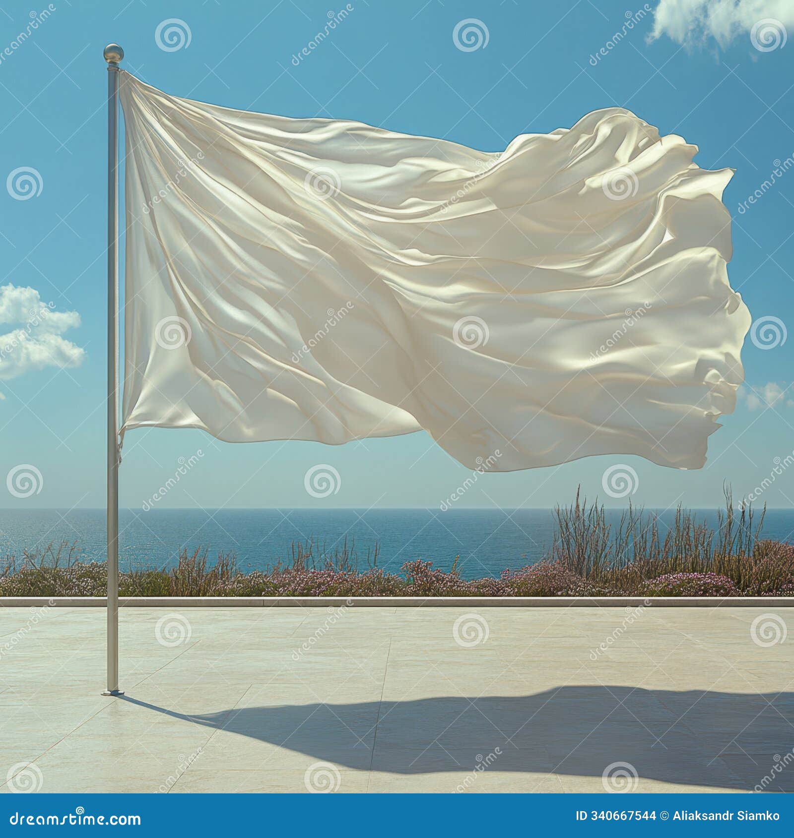 A White Flag is Flying in the Wind Stock Illustration - Illustration of ...