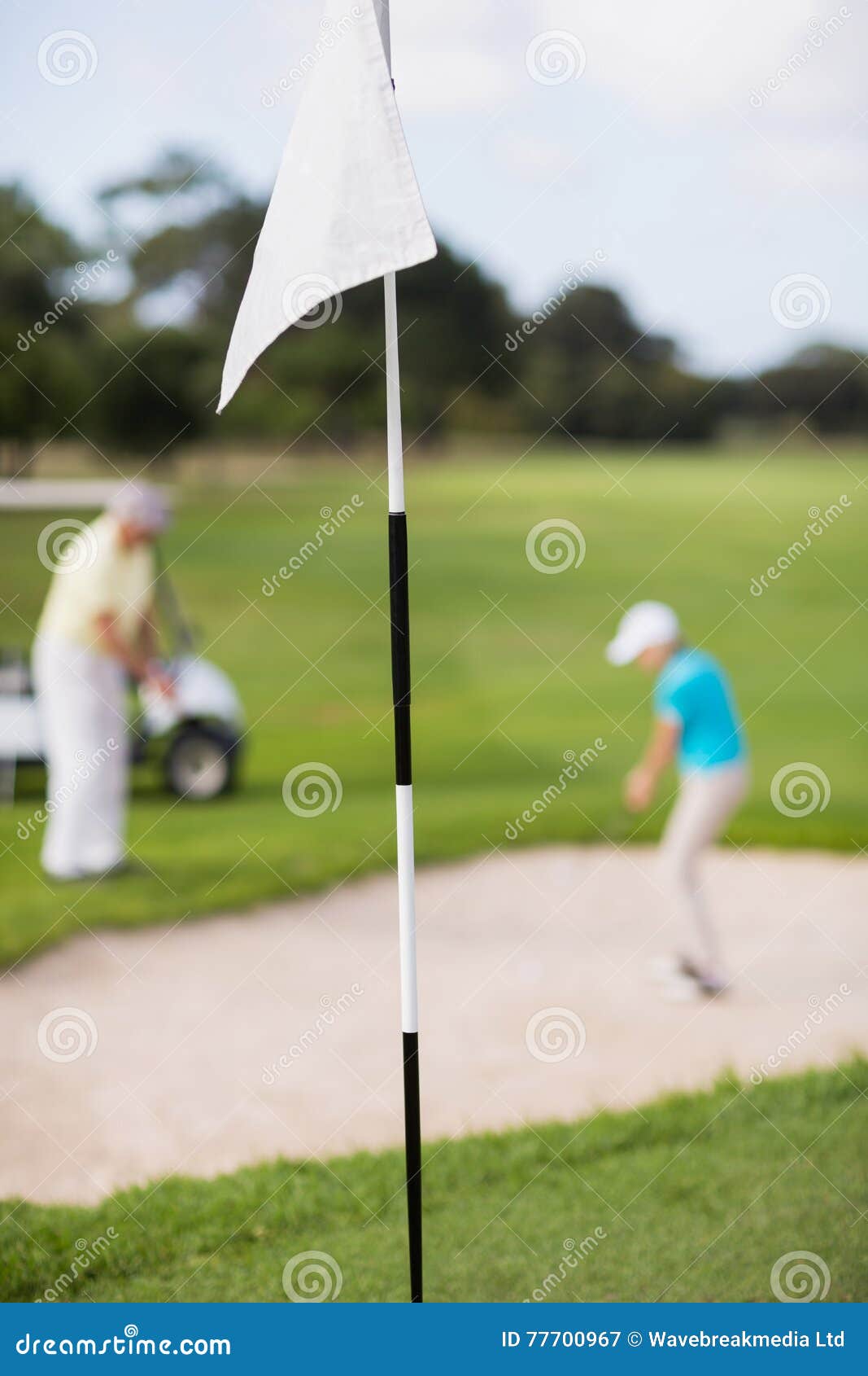 White flag at golf course stock image. Image of focus - 77700967