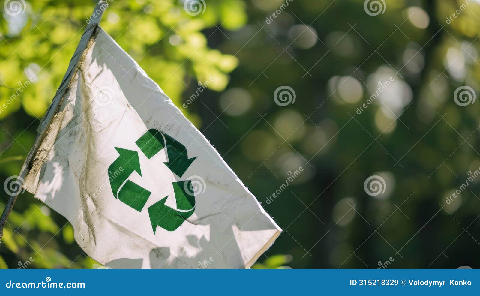 White Flag with Green Recycle Symbol - Sustainable Environmental Symbol ...