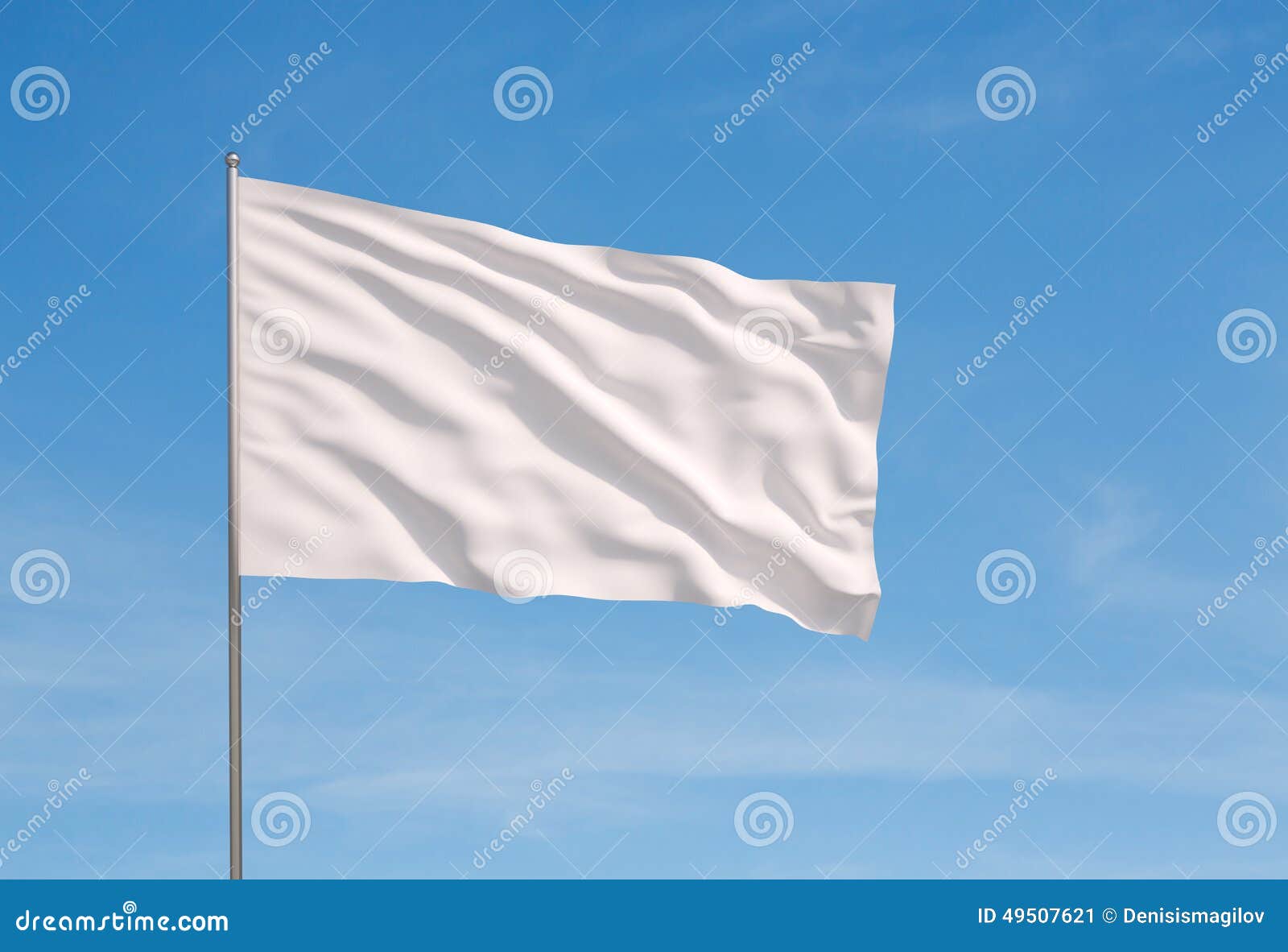 White Flag Waving In The Wind On Flagpole, Isolated On White Background ...
