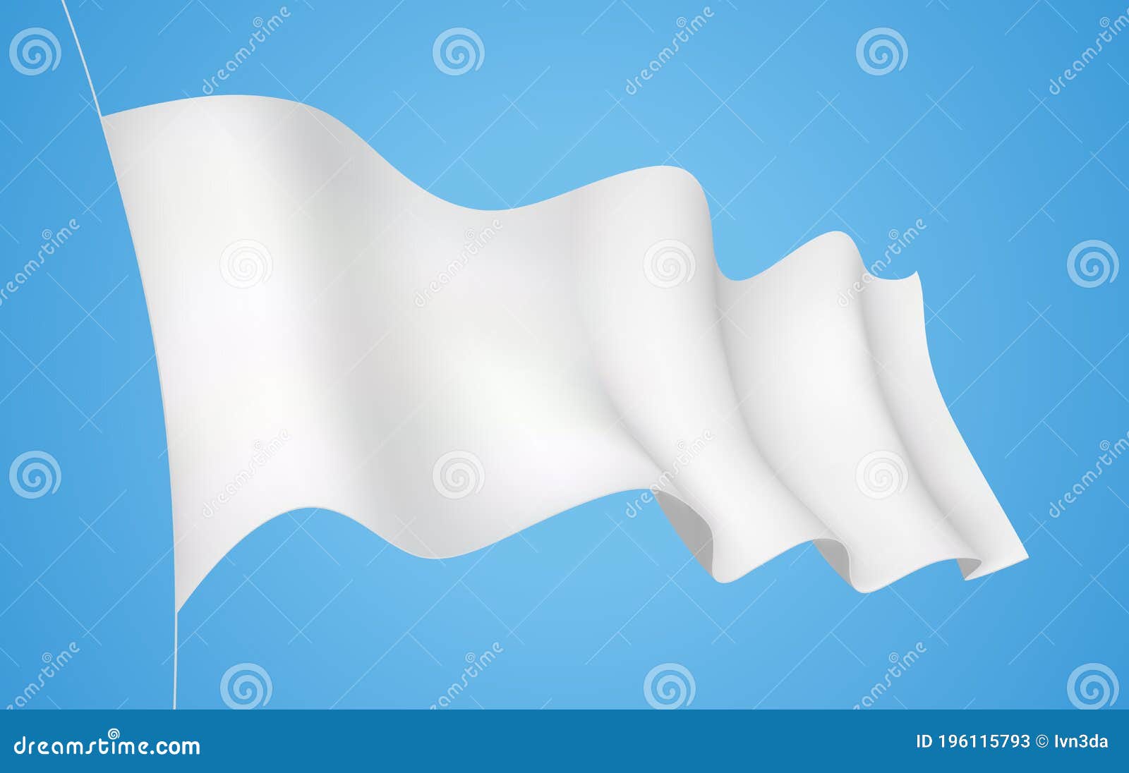 White Flag. Wavy 3D Banner Fluttering in the Wind. Isolation on White ...