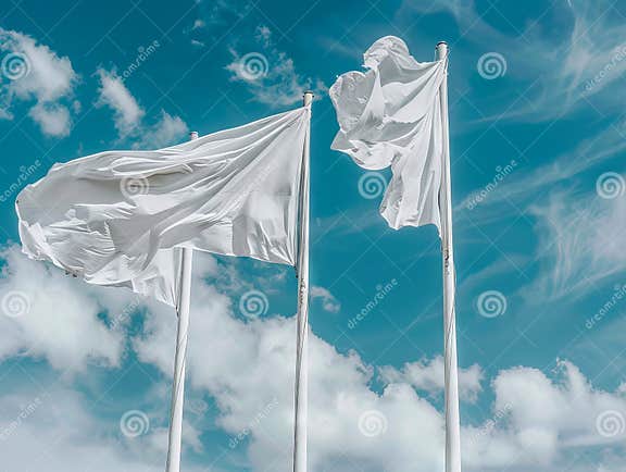 White Flags Flying in the Wind Stock Photo - Image of outdoor, white ...